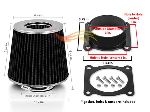 Mass Air Flow Sensor Intake Adapter + BLACK Filter For 00-02 G20 / G20T ...