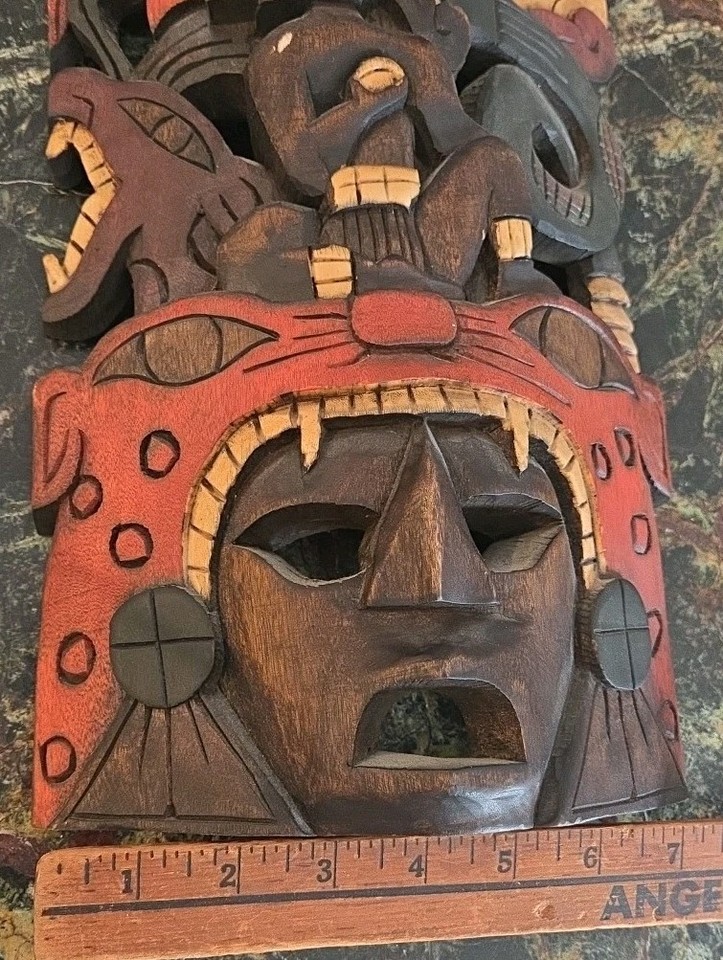 Wood Hand Carved Mayan AZTEC Warrior Face Mask Wall Decor | eBay
