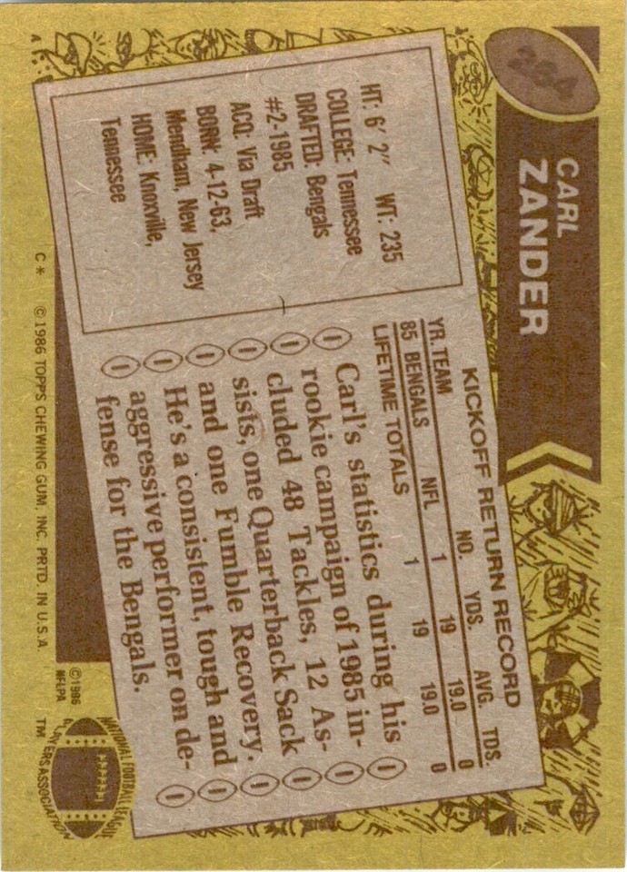 1986 TOPPS! CARL ZANDER* CINCINNATI BENGALS #264 | eBay