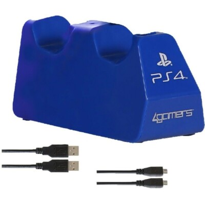 PS4 Charger - 2 x USB Play and Charge Cables plus Desktop Stand 4Gamers ...