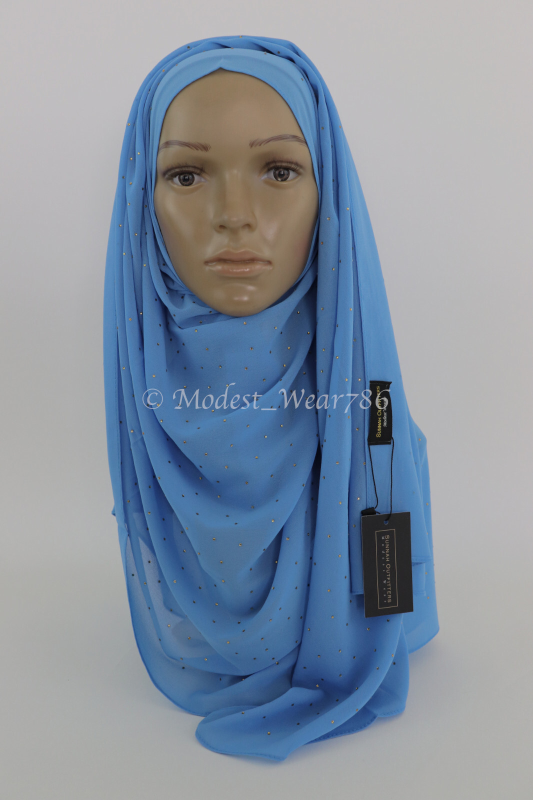 Chiffon Hijab with Gold Rhinestone Shayla Shawl Scarf Muslim Headcover ...