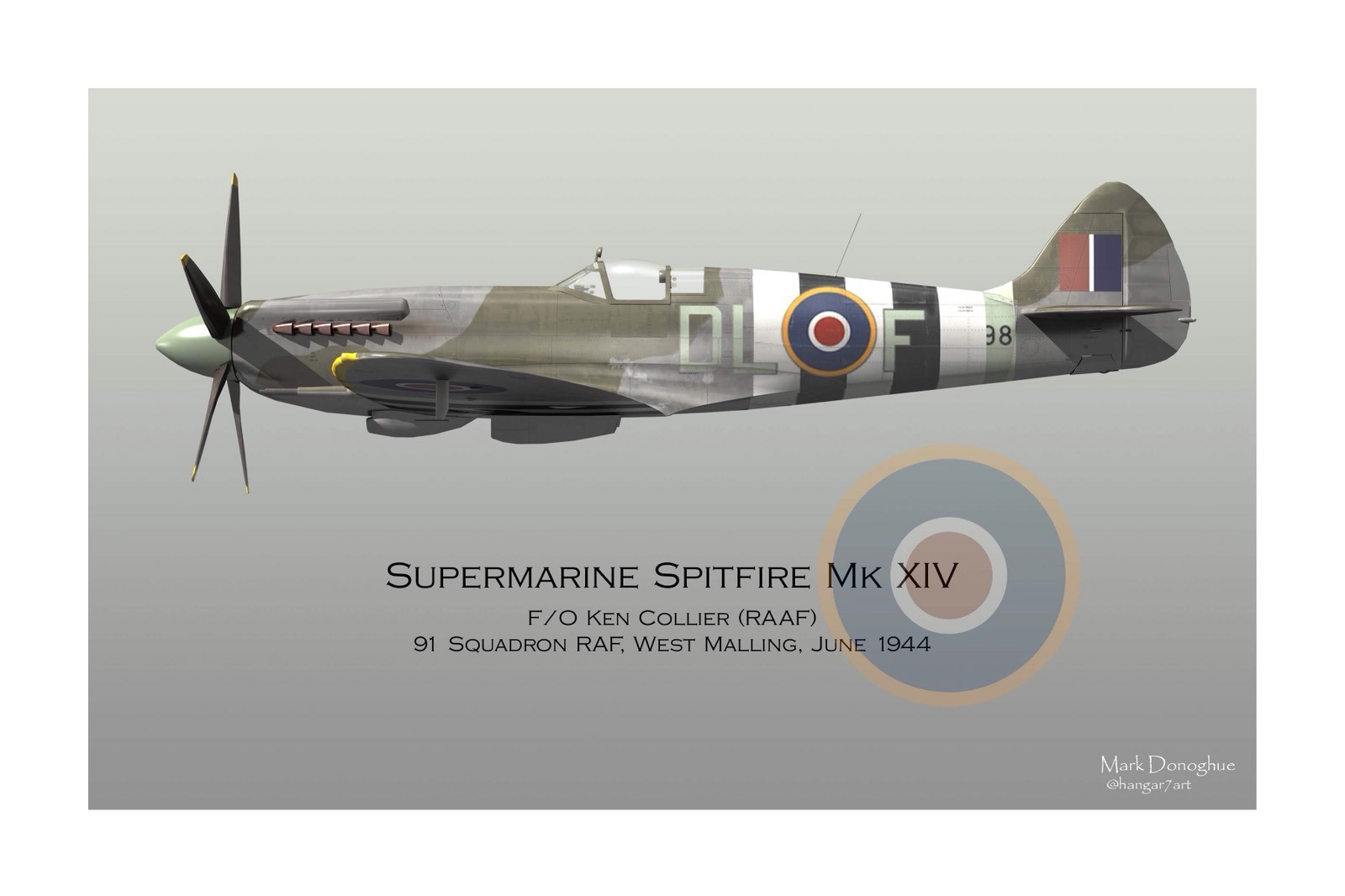 WWII WW2 RAAF RAF Spitfire MkXIV V1 Ace Aviation Art Profile Photo ...
