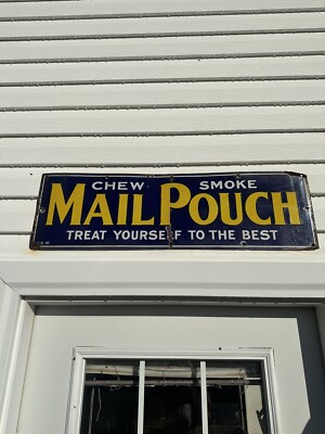 Original Chew Mail Pouch Tobacco Sign Vintage Porcelain Metal Antique ...