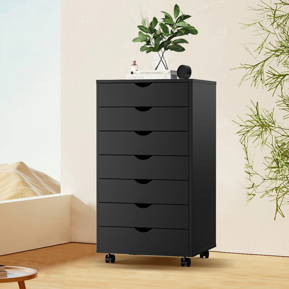File Cabinet with 7 Drawers Mobile Storage Organizer with Wheels Office ...