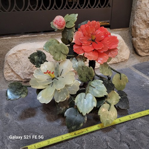 MCM Chinese Glass Jade Cherry Blossom Bonsai Tree Pink Green | eBay