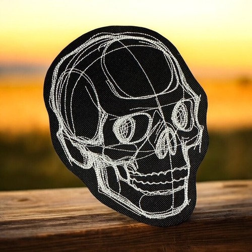 Sketch work Skull Embroidered Patch - Minimalist Skull Design on Black ...