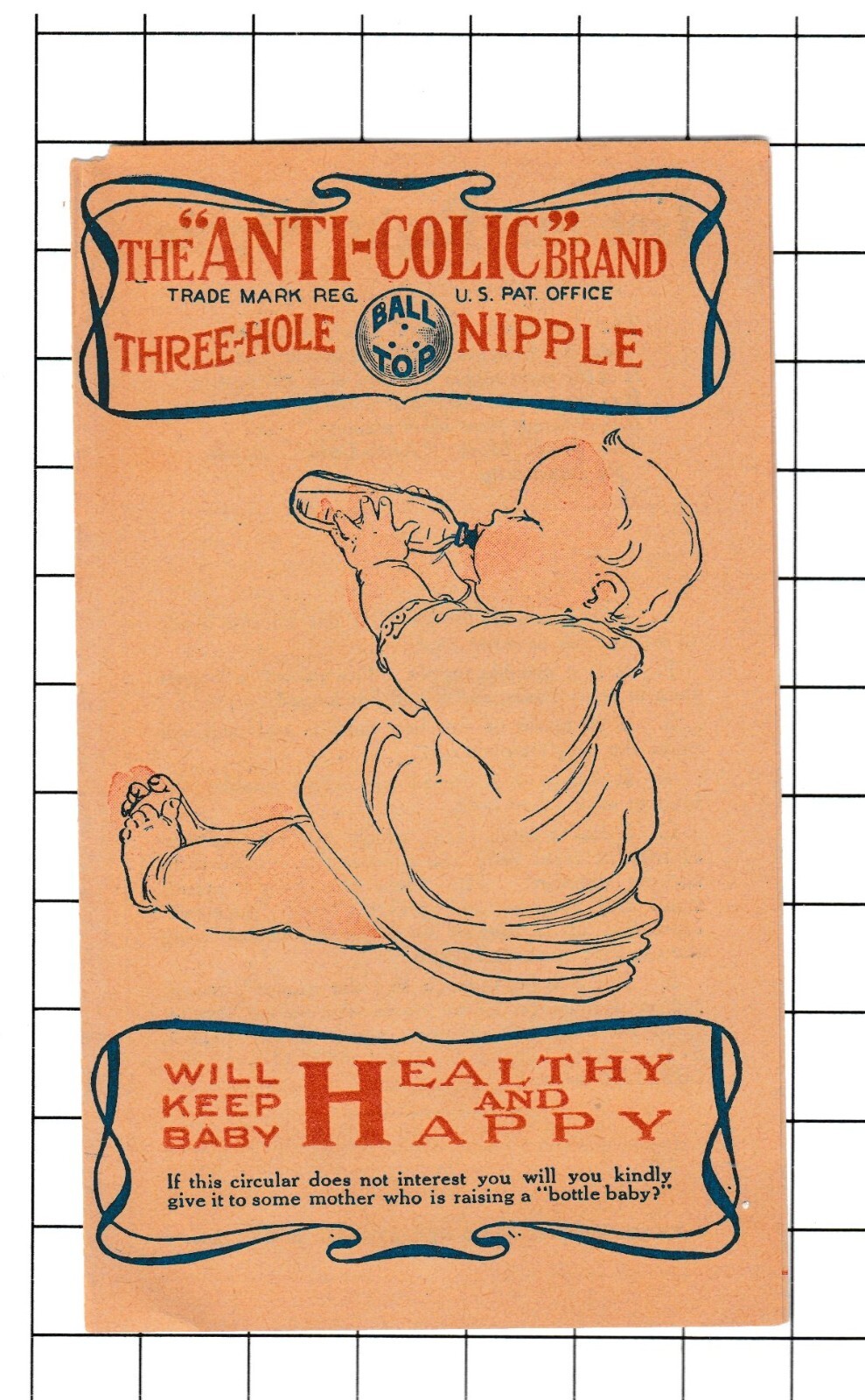 1917 Anti Colic Three Hole Baby Nipple w Ball Top Advert Flyer Davol ...