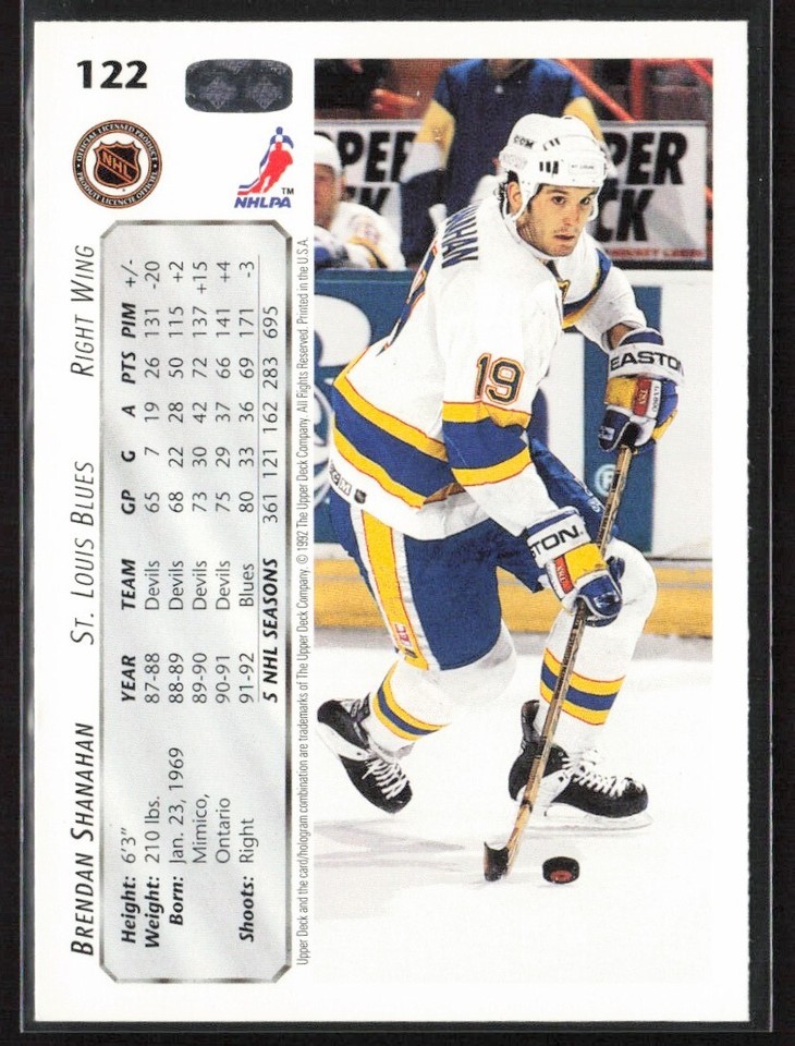 1992-93 Upper Deck #122 Brendan Shanahan St. Louis Blues | eBay