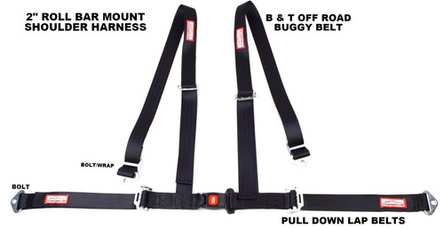 FOUR POINT SEAT BELT RACE HARNESS PULL DOWN LAP BELTS ROLL BAR MOUNT ...
