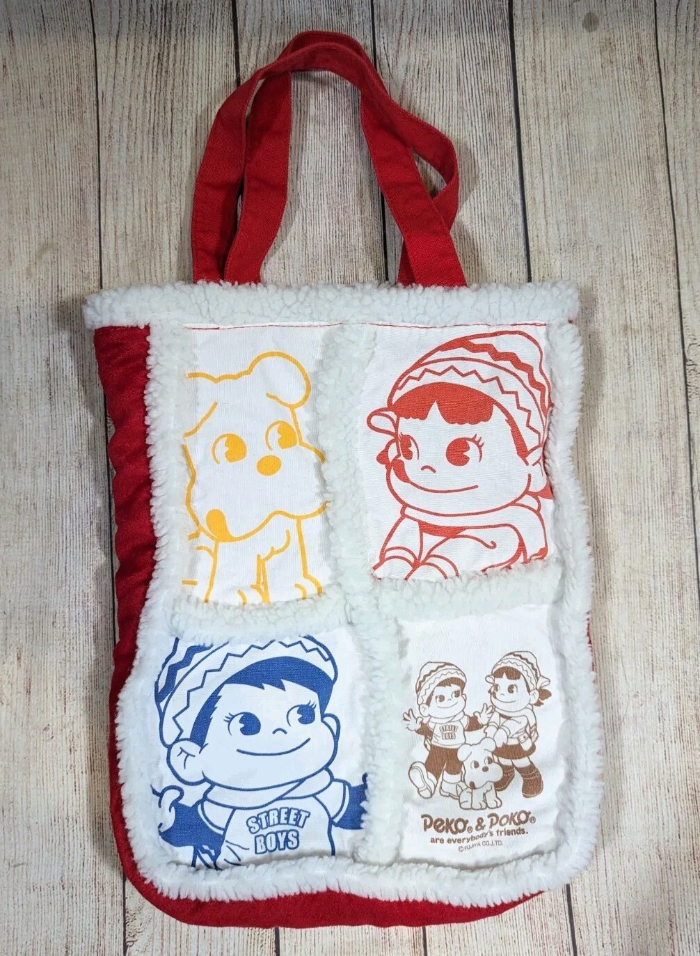 PEKO-CHAN & POKO Mini Red Tote White Shearling Trim T… - Gem