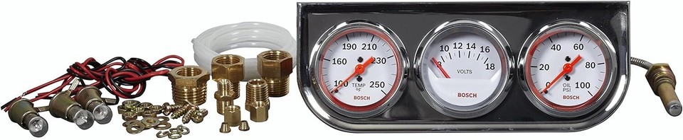 BOSCH STYLE LINE 3 GAUGE KIT 2" OIL PSI, WATER/OILTEMP VOLTMETER CHROME ...