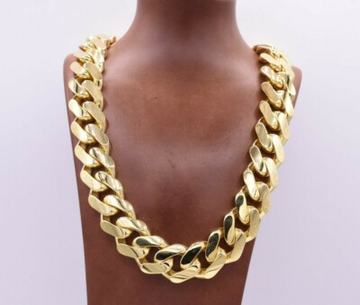 24mm Miami Cuban Royal Link Chain Necklace Shiny Box Clasp Real 10K ...