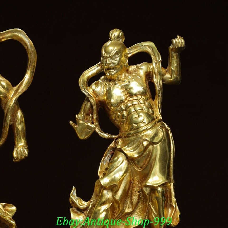 Chinese Bronze Gilt Door deity Heng Ha Two warrior Kings god Buddha ...