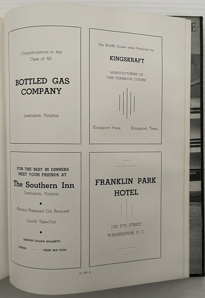 1960 VIRGINIA MILITARY INSTITUTE YEARBOOK, THE BOMB, VMI, LEXINGTON, VA ...