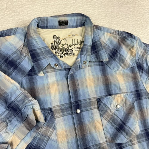 Bullhead Shirt Mens XL Plaid Pearl Snap Western Cowboy Short Sleeve ...