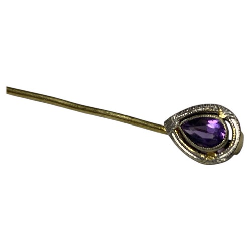 Antique 14K Yellow & White Gold Faceted Amethyst Stick Pin | eBay