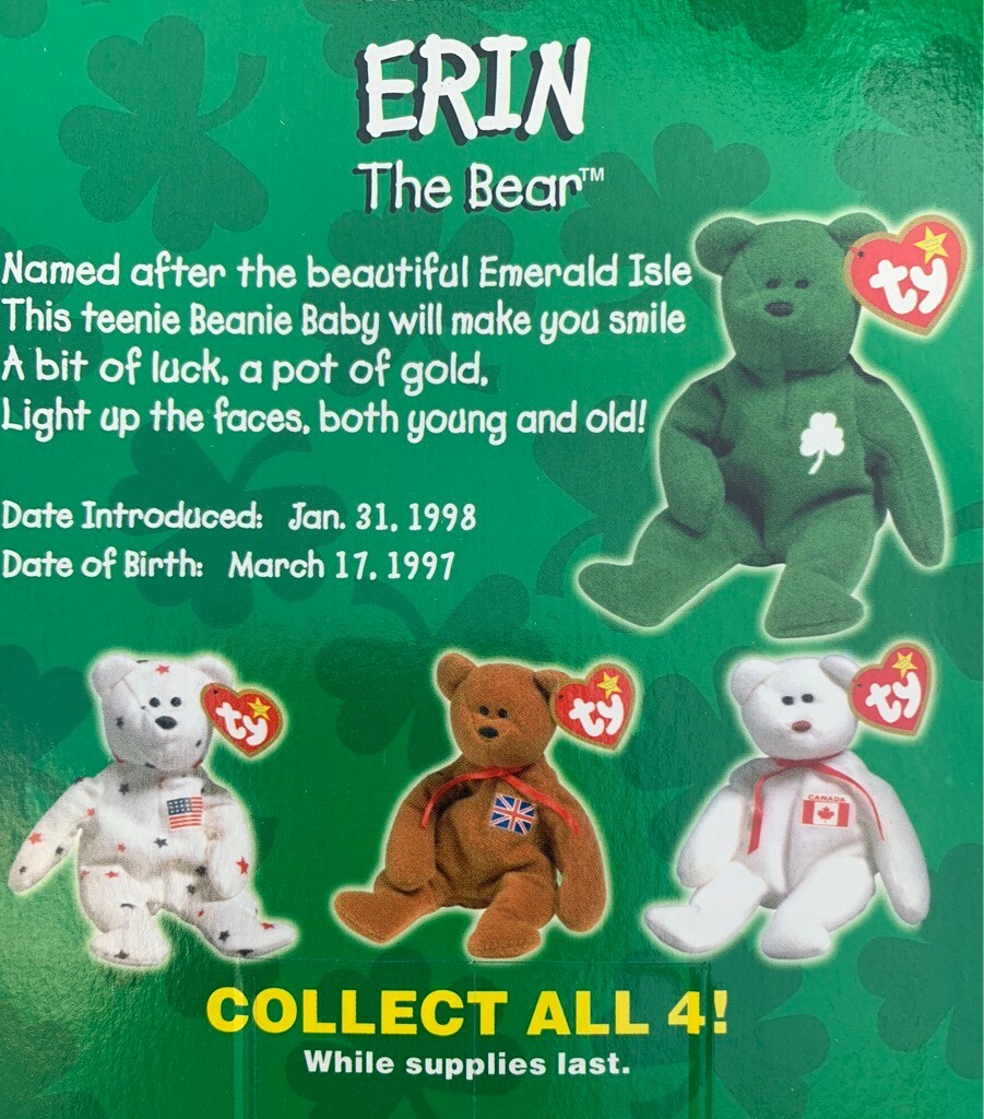 Ty Beanie Baby Erin The Bear 1997 Retired Plush Toy for sale online | eBay