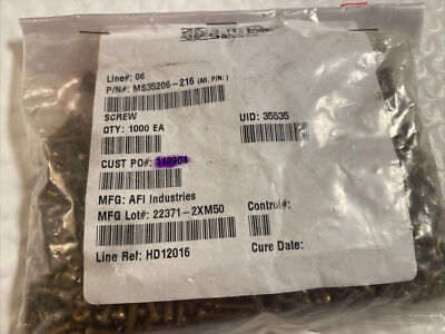 (1000ea) MS35206-216 Pan Head Screw , Steel , Cadmium Plated 4-40 x 7/ ...