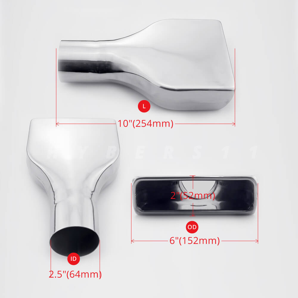 2pcs 2.5 inch ID Square Stainless Steel Rectangular Exhaust Tip for C3 ...