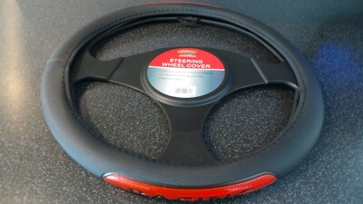 Car Steering Wheel Cover/Glove Universal Soft Grip Black with Red ...