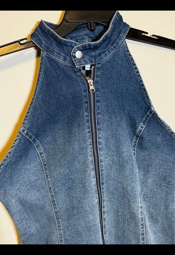 Denim Halter Top Sleeveless Front Zipper & Collar Snap | eBay