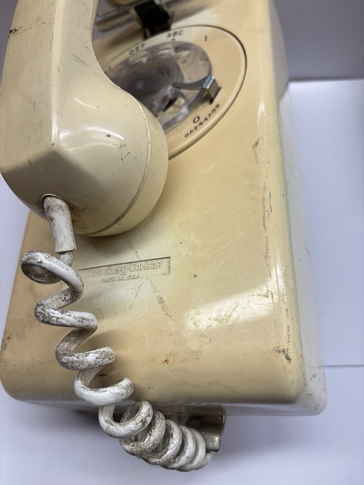 VINTAGE IVORY STROMBERG CARLSON ROTARY PHONE WALL TELEPHONE - STAINED ...