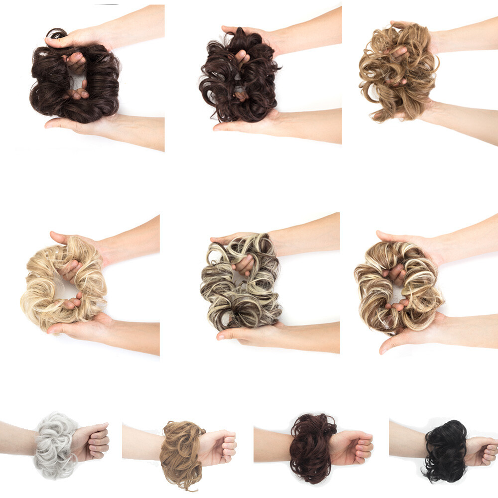 Real Natural Curly Messy Bun Hair Piece Scrunchie Hair Extensions As ...