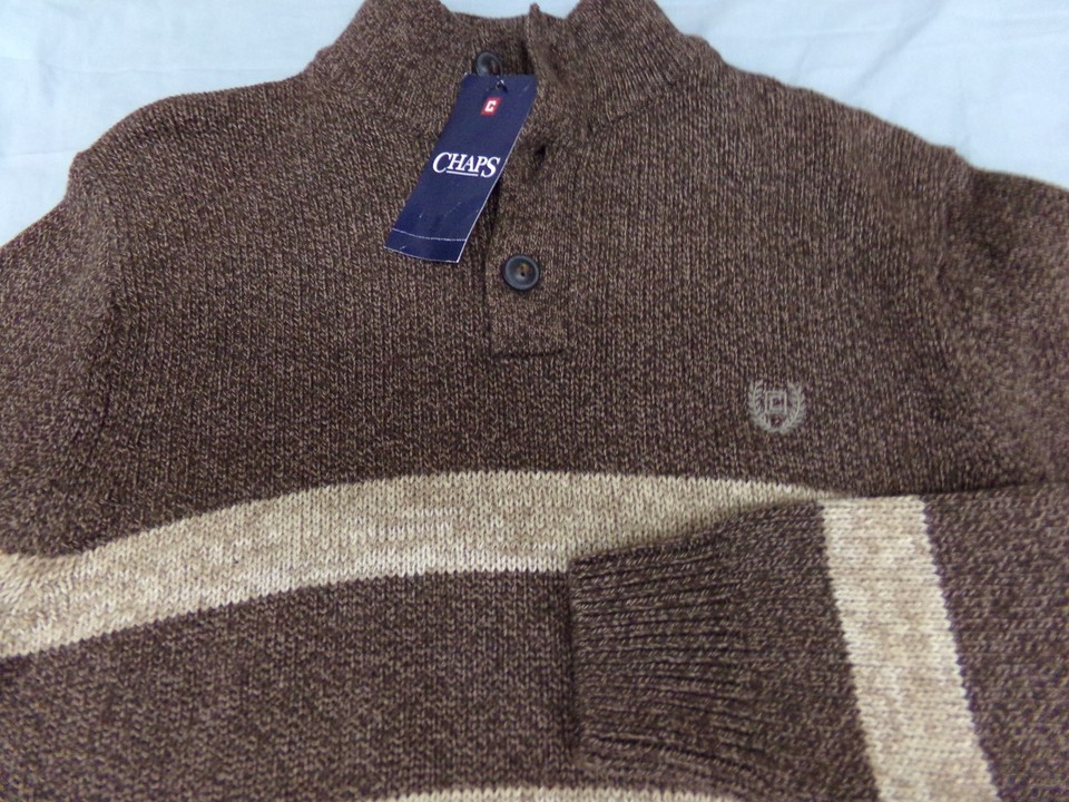 Mens Size Small Chaps Button Neck Brown & Tan Striped Winter Lodge ...