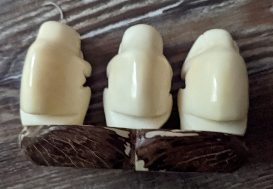 Three Wise Monkeys Tagua Nut Carved Figurine see no speak no hear no ...