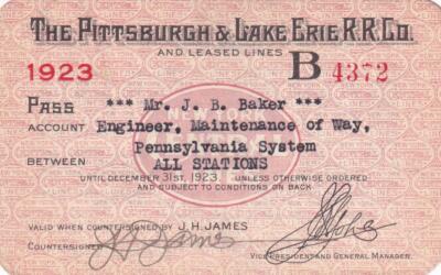 1923 P&LE Pittsburgh & Lake Erie Railroad pass - Pennsylvania Railroad ...