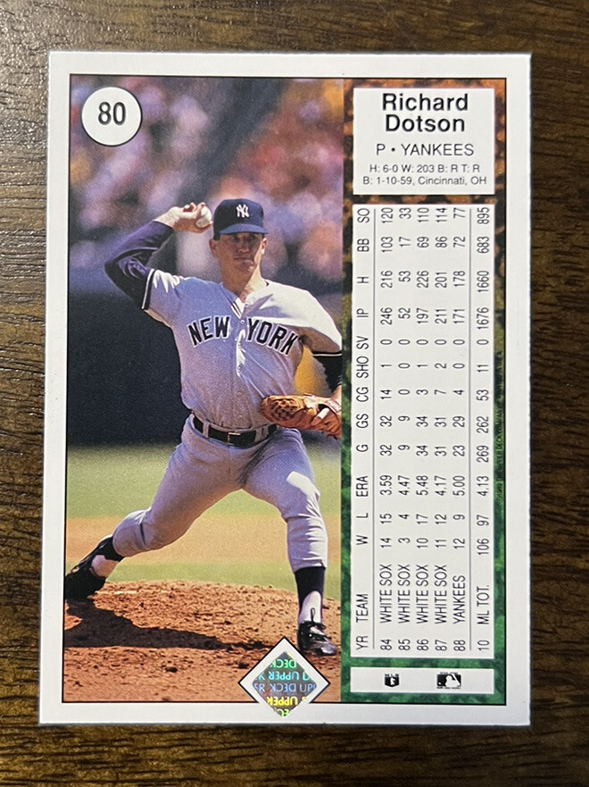 1989 Upper Deck Richard Dotson / New York Yankees #80 | eBay