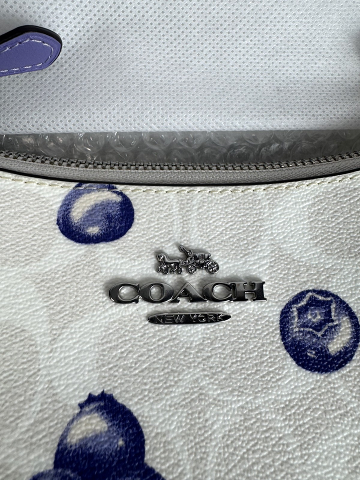 COACH Teri 2way Shoulder Bag Signature Canvas Leather Blueberry Print ...