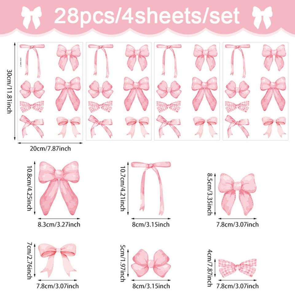28PCS Pink Bow Wall Stickers Light Pink Bow Knot Wall Decals Watercolor ...