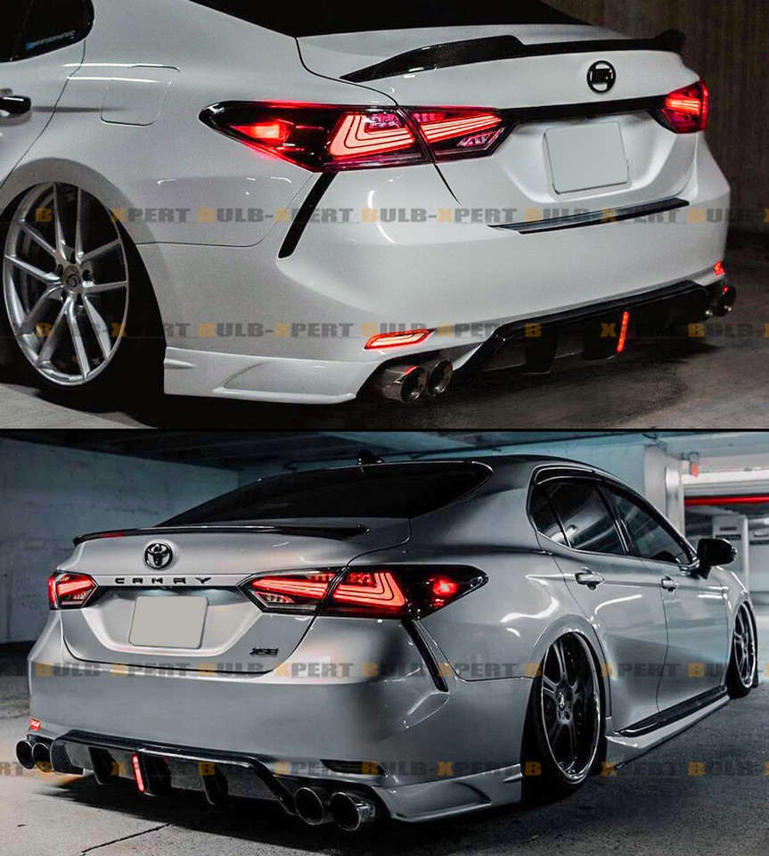 CTM DESIGN V2 GLOSS BLACK LED REAR BUMPER DIFFUSER FOR 18-24 TOYOTA ...