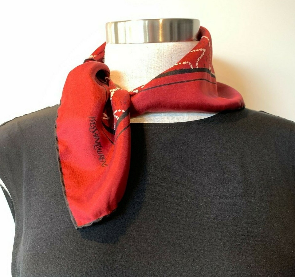 YSL Yves Saint Laurent Silk Twill Deep Red "Stars" Bandana/Scarf ...