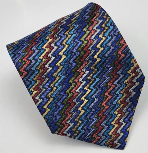 DeSantis Collection Silk Tie Blue Red Green Gold Geometric Necktie ...
