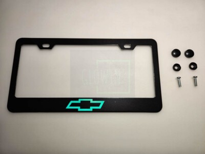 Glow Chevy Logo Holographic Black Stainless Steel license Plate Frame ...