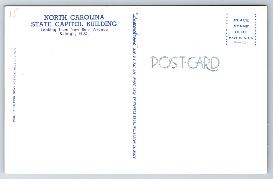 Vintage Postcard North Carolina State Capital Building Raleigh North ...