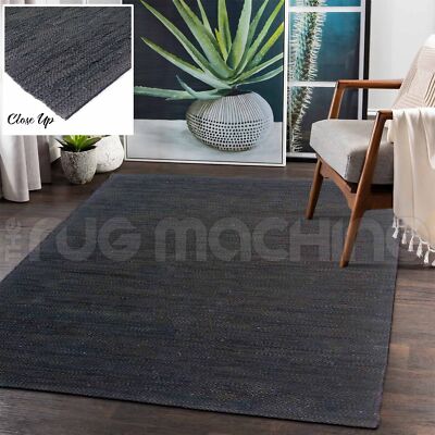 Moray Black Natural Hand-Woven Leather Floor Rug - 3 Sizes **NEW ...