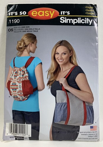 Simplicity Easy Rucksack & Slouch Bag Sewing Pattern 1190 Uncut Factory ...