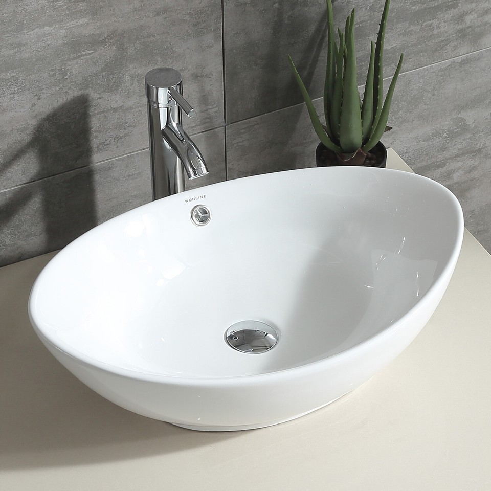 Bathroom Ceramic Vessel Sink Basin Bowl Porcelain Bath with Faucet ...