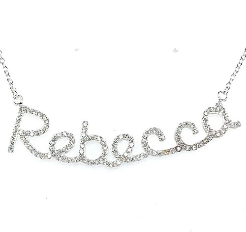 Rebecca - Crystal Name Plate Bling Necklace Pendent Silver female ...