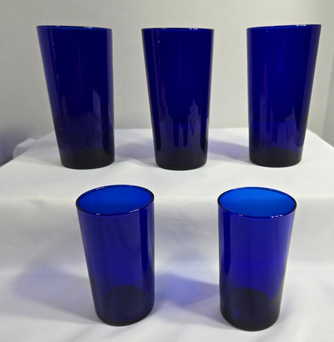 Libbey Cobalt Blue Glass three 18 oz 6 1/4 inch & two 8 oz 4 inch set ...