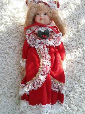 Small Porcelain Doll in Red Dress with Blonde Hair | eBay