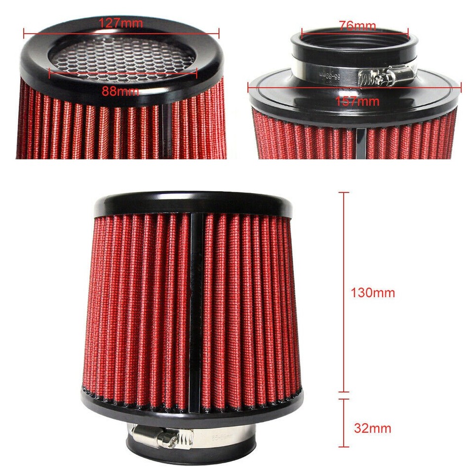 Car Air Filter (Red) For Air Intake Pipes W/ 76mm 3in Diameter | eBay