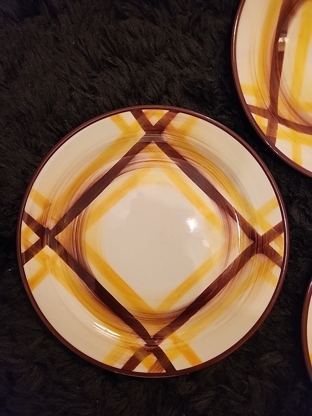 Lot of 3 Mid-Century MCM Vernonware Organdie Plates 9 3/4" Yellow Brown ...