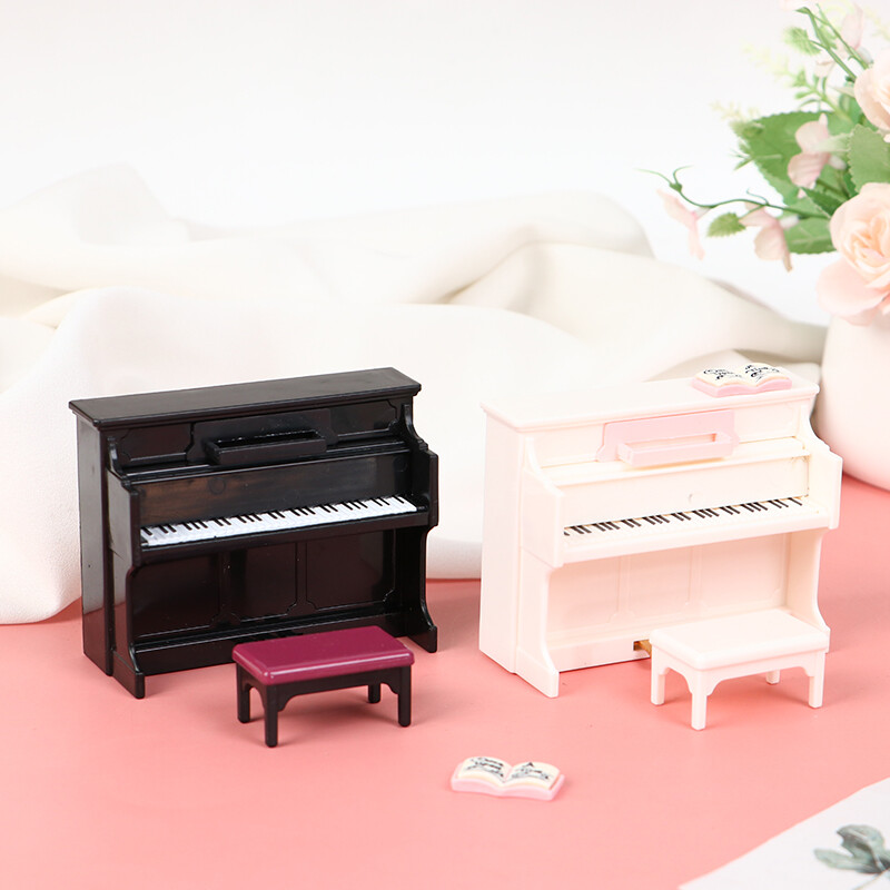 1/12 Dollhouse Miniature Plastic Piano with Stool Dolls House ...