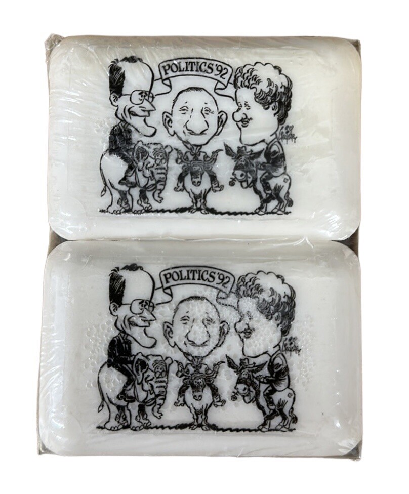 New Politics '92 Soap Bush, Ross Perot & Bill Clinton, Cartoon by Geo ...