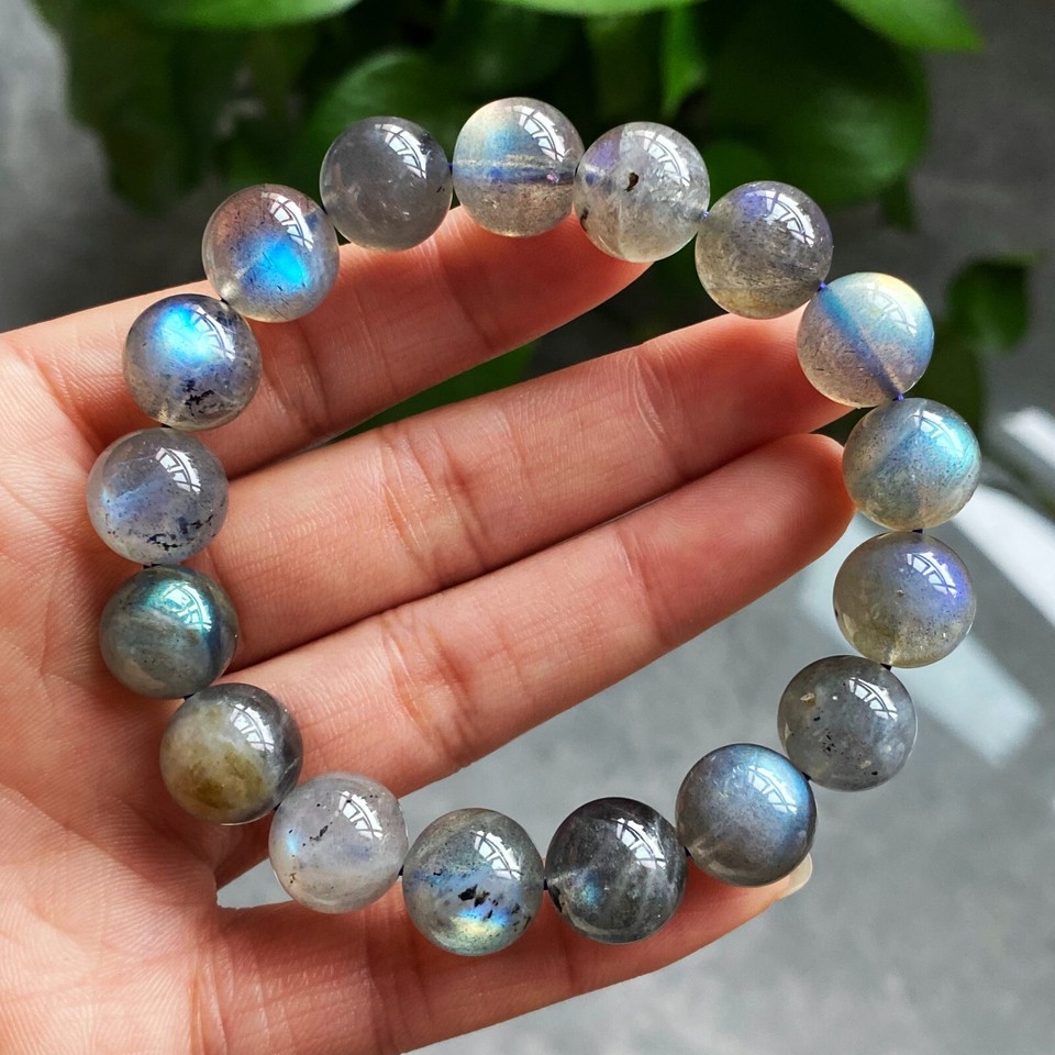 12mm Natural Labradorite Rainbow Blue Yellow Light Beads Bracelet C1417 ...
