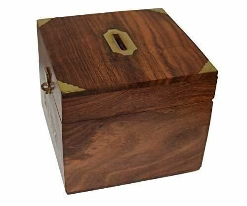 OM SHRI OM Handmade Wood Money Coin Bank, Safe Piggy Bank, Coin Bank ...